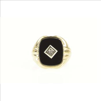 10K Black Onyx Diamond Overlay Squared Statement Yellow Gold Ring, Size ...