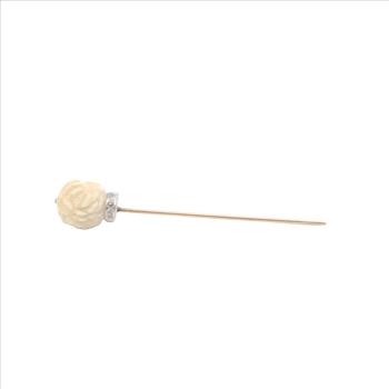 10K Carved Alabaster Rose Flower Diamond Yellow Gold Stick Pin ...