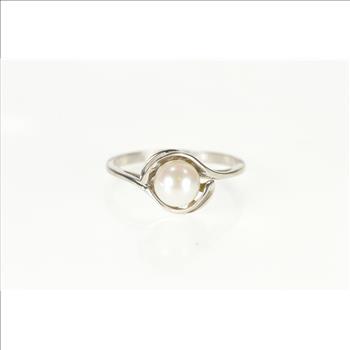 10K Classic Pearl Inset Swirl Bypass White Gold Ring, Size 6.25 ...