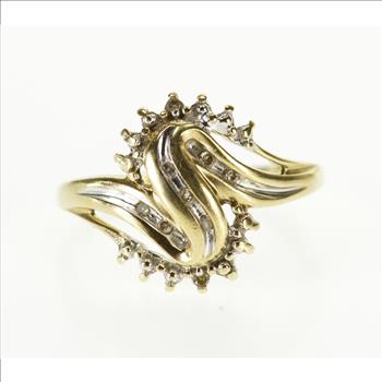10K Diamond Channel Inset Burst Accented Wavy Yellow Gold Ring, Size 6. ...