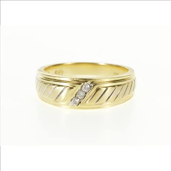 10K Diamond Channel Inset Grooved Stripe Pattern Yellow Gold Ring, Size ...