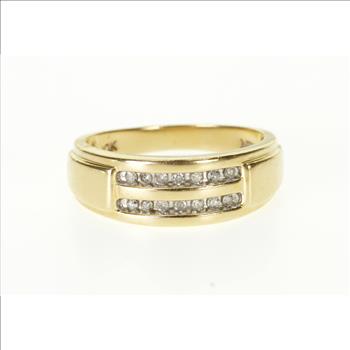 10K Diamond Channel Inset Men's Wedding Band Yellow Gold Ring, Size 10. ...
