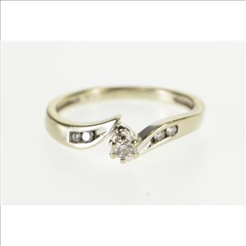10K Diamond Channel Inset Peg Head Engagement White Gold Ring, Size 4. ...