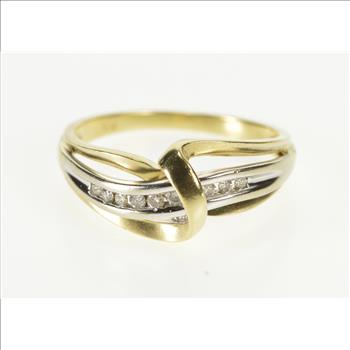 10K Diamond Channel Inset Wavy Overlay Band Yellow Gold Ring, Size 7 ...