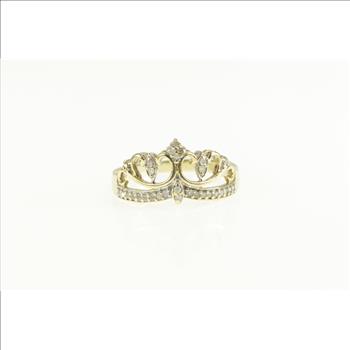 10K Diamond Crown Tiara Princess Queen Promise Yellow Gold Ring, Size 7 ...