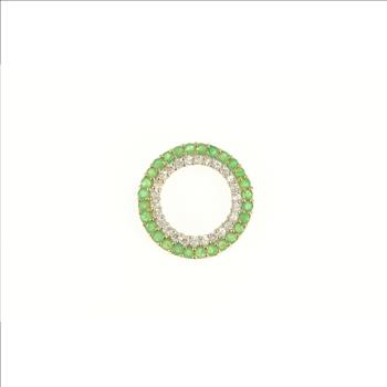 10K Diamond Emerald Circle Halo Journey Round Yellow Gold Pendant ...