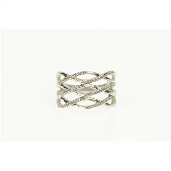 10K Diamond Encrusted Wavy Layered Band White Gold Ring, Size 7 ...