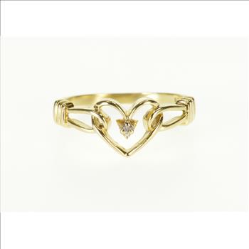 10K Diamond Inset Chain Heart Interwoven Design Yellow Gold Ring, Size ...