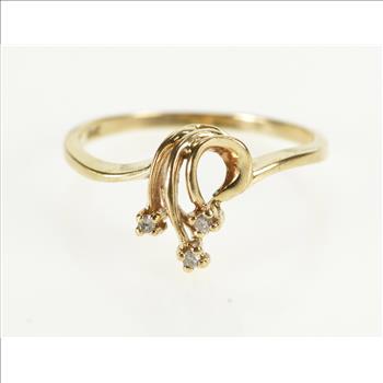 10K Diamond Inset Three Stone Wavy Design Fashion Yellow Gold Ring ...
