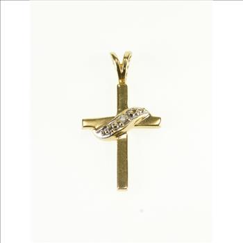 10K Diamond Inset Wavy Cross Christian Symbol Yellow Gold Charm/Pendant ...