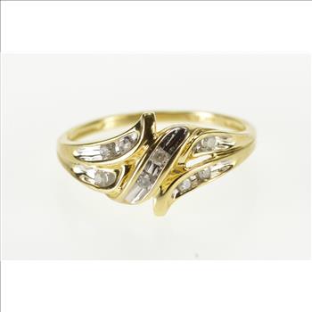 10K Diamond Wavy Channel Inset Curvy Bypass Yellow Gold Ring, Size 6.5 ...