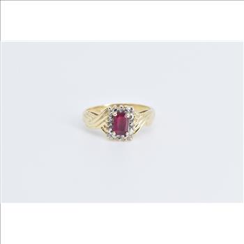 10K Emerald Cut Natural Ruby Diamond Halo Yellow Gold Ring, Size 6.75 ...
