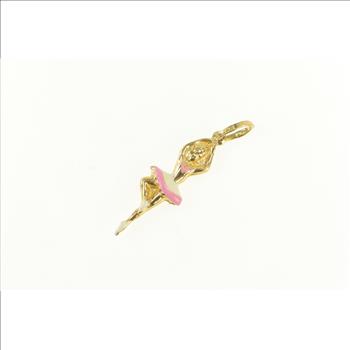 10K Enamel Pink Ballerina Dancer Ballet Yellow Gold Charm/Pendant ...