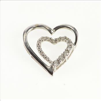 10K Graduated Diamond Tiered Heart Anniversary White Gold Pendant ...