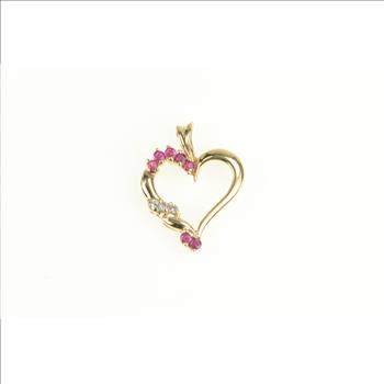 10K Heart Love Symbol Ruby Diamond Statement Yellow Gold Pendant ...