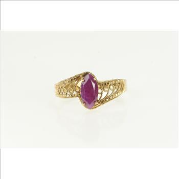 10K Marquise Natural Ruby Filigree Ornate Bypass Yellow Gold Ring, Size ...