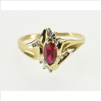 10K Marquise Ruby* Diamond Accent Freeform Yellow Gold Ring, Size 6.25 ...