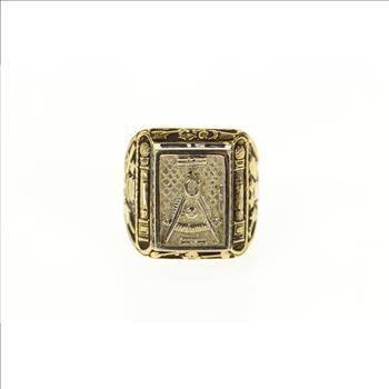 10K Masonic AF & AM Warren Ornate Signet Yellow Gold Ring, Size 8.75 ...