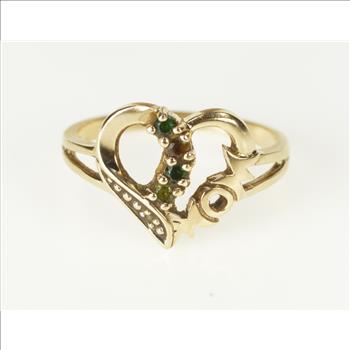 10K Mom Diamond Gemstone Heart Mother's Day Yellow Gold Ring, Size 7.75 ...