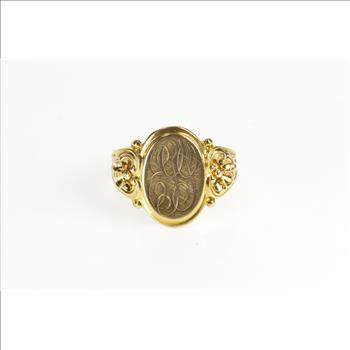 10K Oval Ornate Monogram Scroll Design Fashion Yellow Gold Ring, Size 8 ...