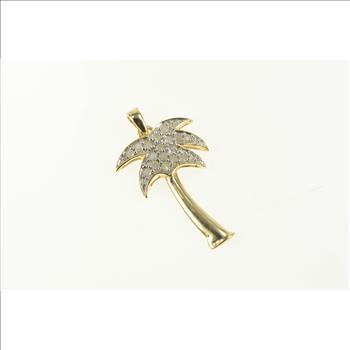 10K Pave Diamond Palm Tree Tropical Motif Yellow Gold Pendant ...
