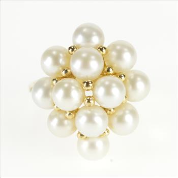 10K Pearl Encrusted Inset Cluster Cocktail Yellow Gold Ring, Size 6.75 ...