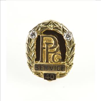 10K PPG 40 Years Service Diamond Ornate Lapel Yellow Gold Pin/Brooch ...
