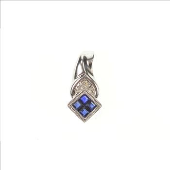 10K Princess Sapphire Cluster Diamond Accent White Gold Pendant ...