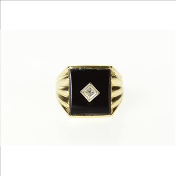 10K Retro Black Onyx Diamond Statement Yellow Gold Ring, Size 7 ...