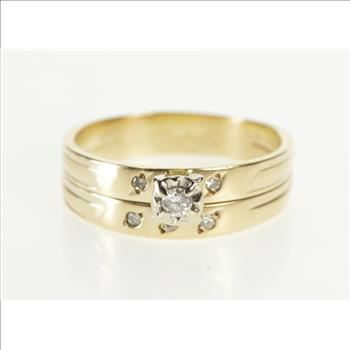 10K Retro Diamond Inset Bridal Set Engagement Yellow Gold Ring, Size 5. ...