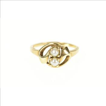 10K Retro Pearl Inset Knot Loop Design Yellow Gold Ring, Size 6 ...