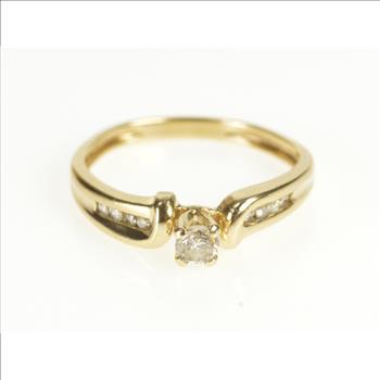 10K Round Classic Diamond Inset Engagement Yellow Gold Ring, Size 6.25 ...