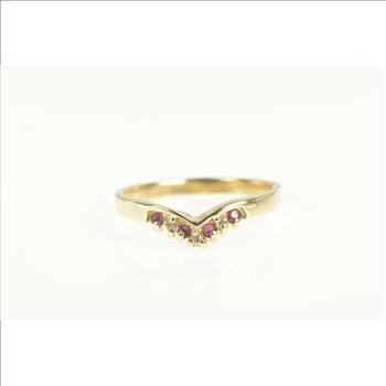 10K Ruby Diamond Chevron Classic Wedding Band Yellow Gold Ring, Size 7. ...