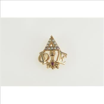 10K Sigma Epsilon Seed Pearl Fraternity Lapel Yellow Gold Pin/Brooch ...