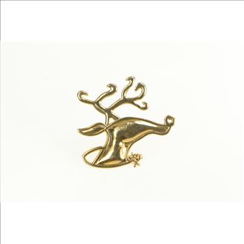10K Stylized Reindeer Animal Head Holiday Yellow Gold Pin/Brooch ...