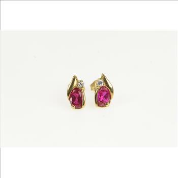 10K Syn. Ruby Diamond Accent Stud Vintage Yellow Gold Earrings ...