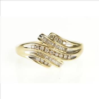 10K Tiered Diamond Channel Inset Wavy Freeform Yellow Gold Ring, Size 7 ...