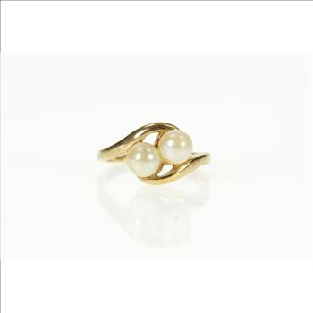 10K Two 5.7mm Pearl Inset Bypass Wavy Yellow Gold Ring, Size 6 ...