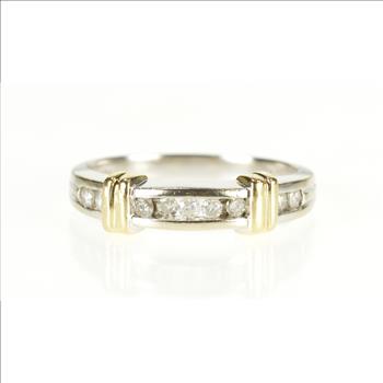 10K Two Tone Diamond Channel Inset Wedding Band White Gold Ring, Size 8 ...