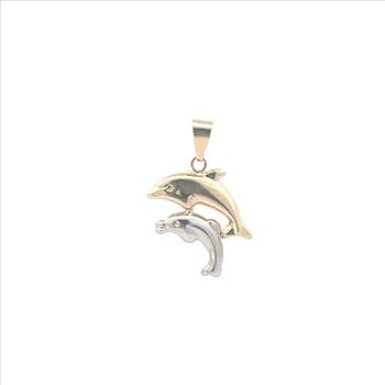 10K Two Tone Jumping Dolphin Vintage Animal Yellow Gold Pendant ...