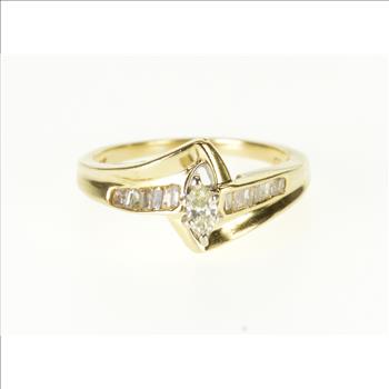 14K 0.35 Ctw Diamond Marquise Channel Inset Bypass Yellow Gold Ring ...