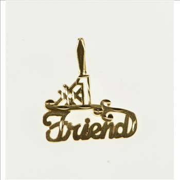 14K #1 Number One Friend Word Cut Out Yellow Gold Charm/Pendant ...