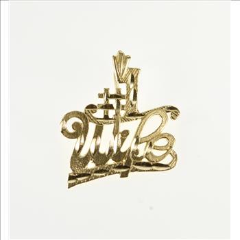 14K #1 Number One Wife Cursive Marriage Yellow Gold Pendant | Property Room
