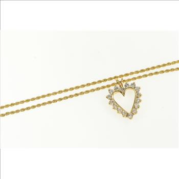 14K 1.6mm Rope Chain Diamond Heart Love Yellow Gold Necklace 18.25 ...