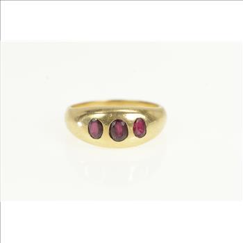 14K 1930's Three Stone Natural Ruby Domed Yellow Gold Ring, Size 7.25 ...