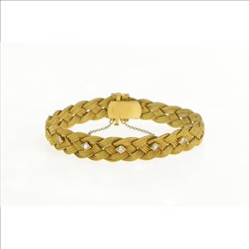 14K 1950's Diamond Plait Braid Woven Chain Yellow Gold Bracelet 7 ...