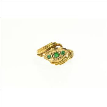 14K 1950's Natural Emerald Raised Filigree Bypass Yellow Gold Ring ...