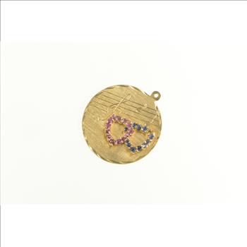 14K 1960's Ruby Sapphire Heart Music Note Yellow Gold Charm/Pendant ...