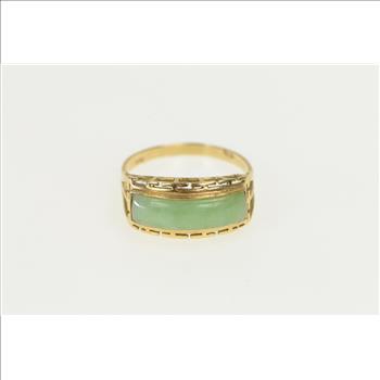 14K 1960's Squared Jade Inlay Statement Yellow Gold Ring, Size 7.25 ...