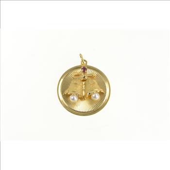 14K 1960's Wedding Bell Pearl Ruby Marriage Yellow Gold Charm/Pendant ...